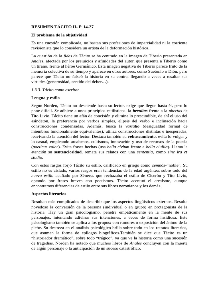 Tácito: Objetividad y Estilo Literario | PDF | Tácito | Cicerón