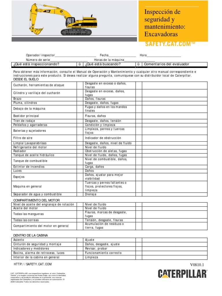 ES - Safety & Maintenance Checklist-Excavators - V0810.1 | PDF ...