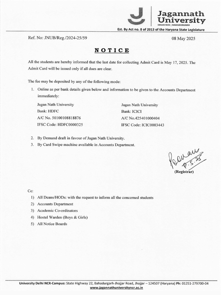 Admit Card Notice 08.05.2025 | PDF