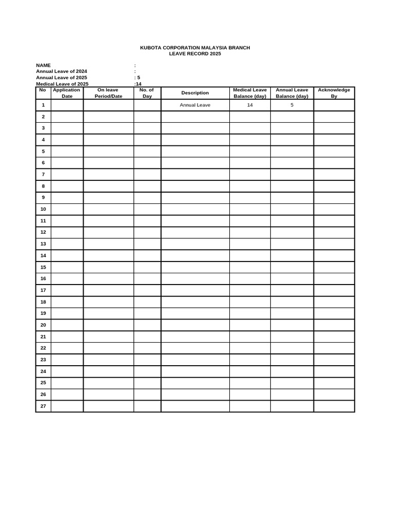 2025 Annual Leave Record Form | PDF