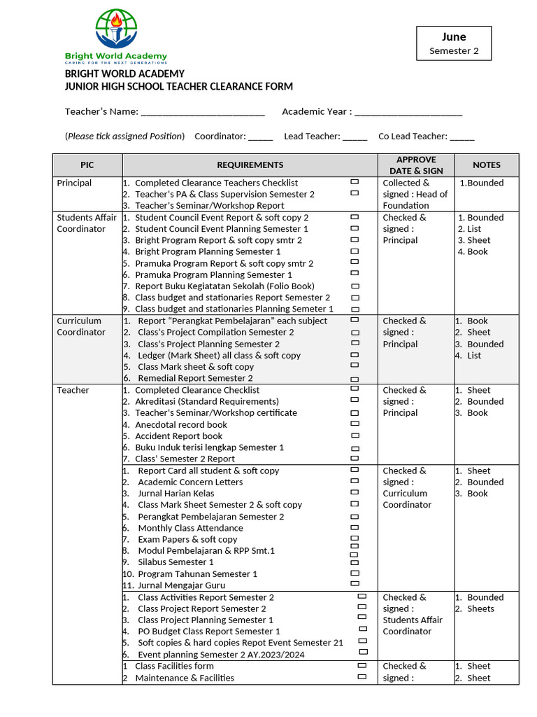SM 2 - Clearance Form JHS Teacher | PDF