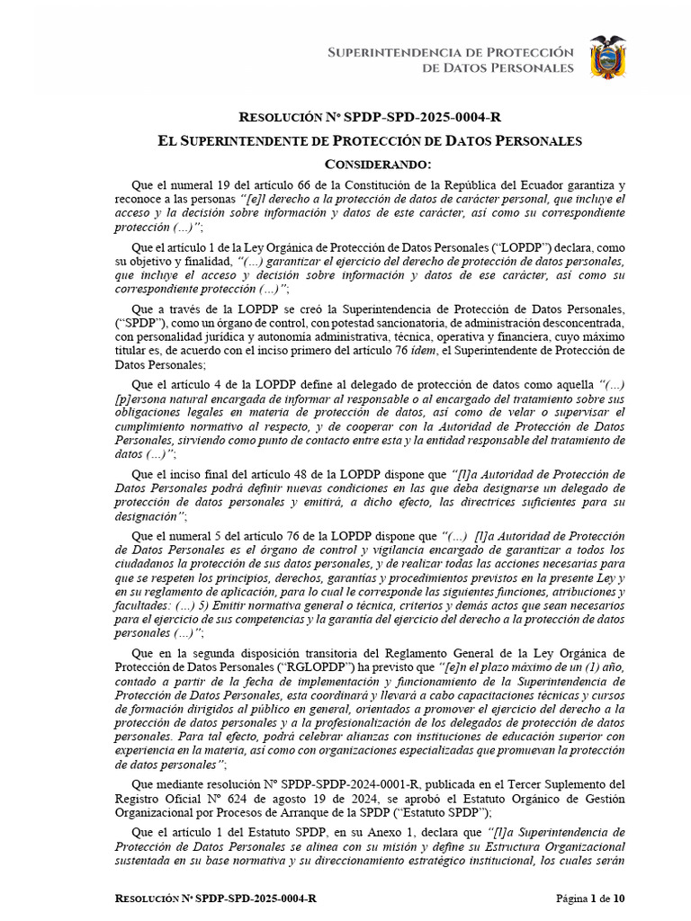 04.01.01 SPDP SPD 2025 0004 R Reglamento Prof DPD Signed | PDF | Riesgo | Regulación