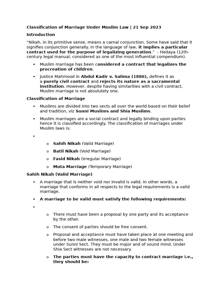 Module 5 Classification of Marriage Under Muslim Law | PDF | Marriage | Husband