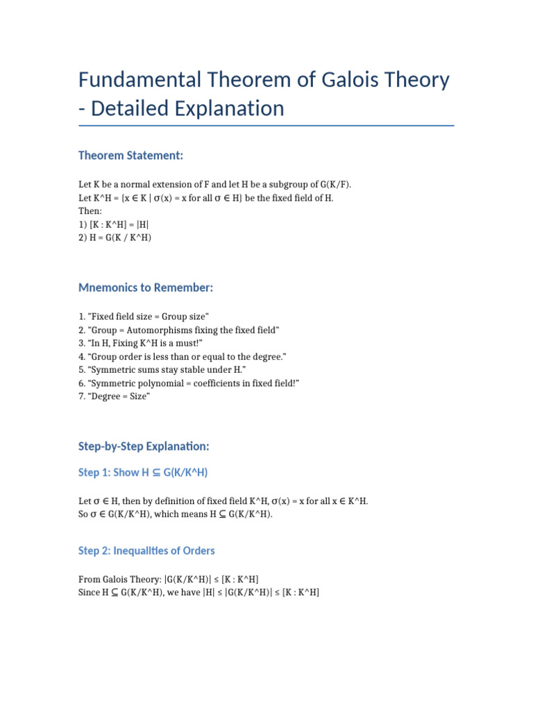 Galois Theory Proof Explained | PDF