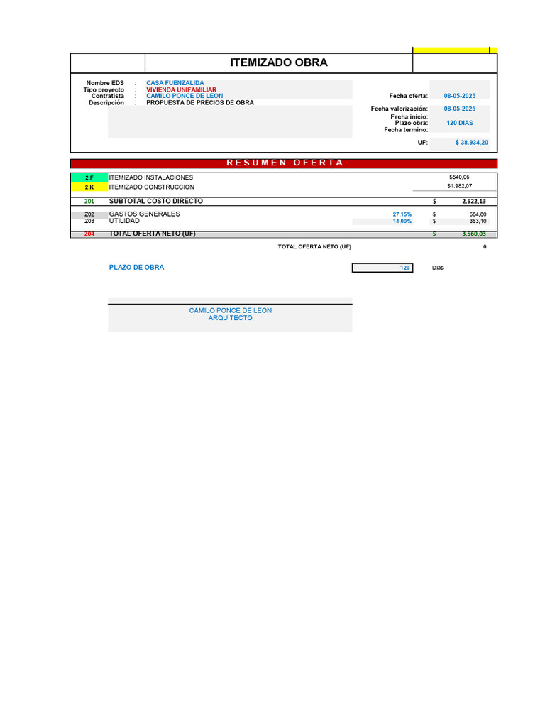Itemizado Casa Fuenzalida | PDF | Materiales | Materiales de construcción