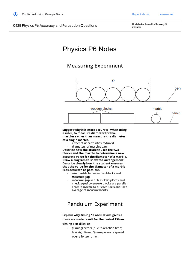 0625 Physics P6 Accuracy and Percaution Questions | PDF | Temperature ...