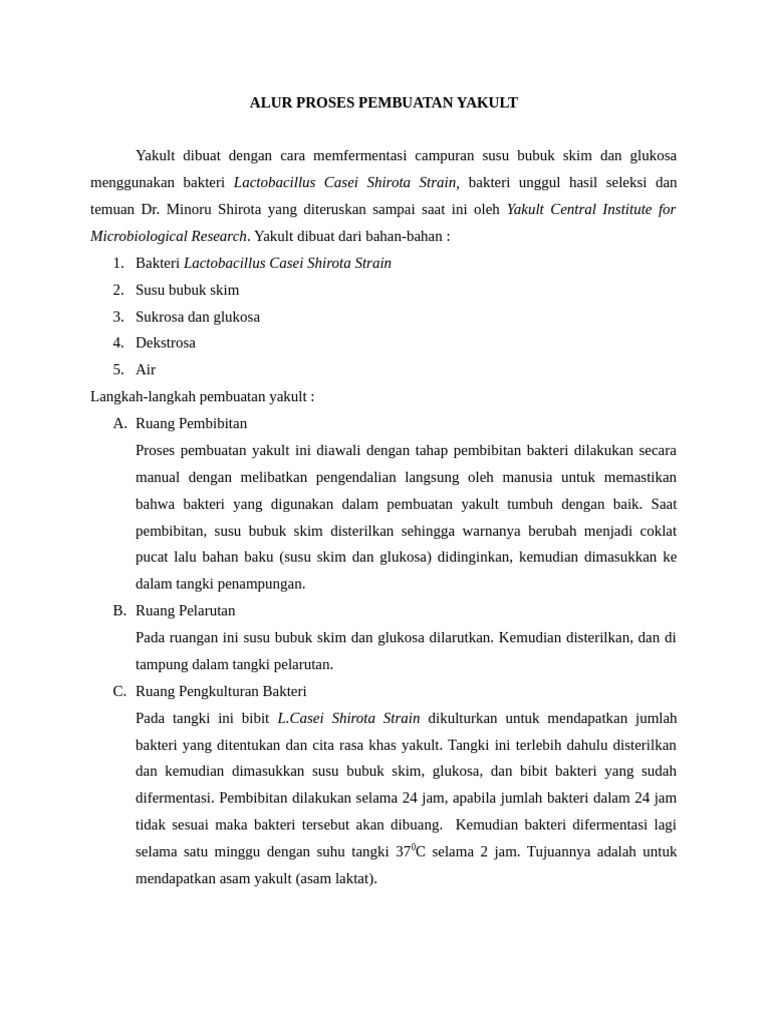 Kel 3 Acc Bu Tysa Proses Pembuatan Yakult | PDF