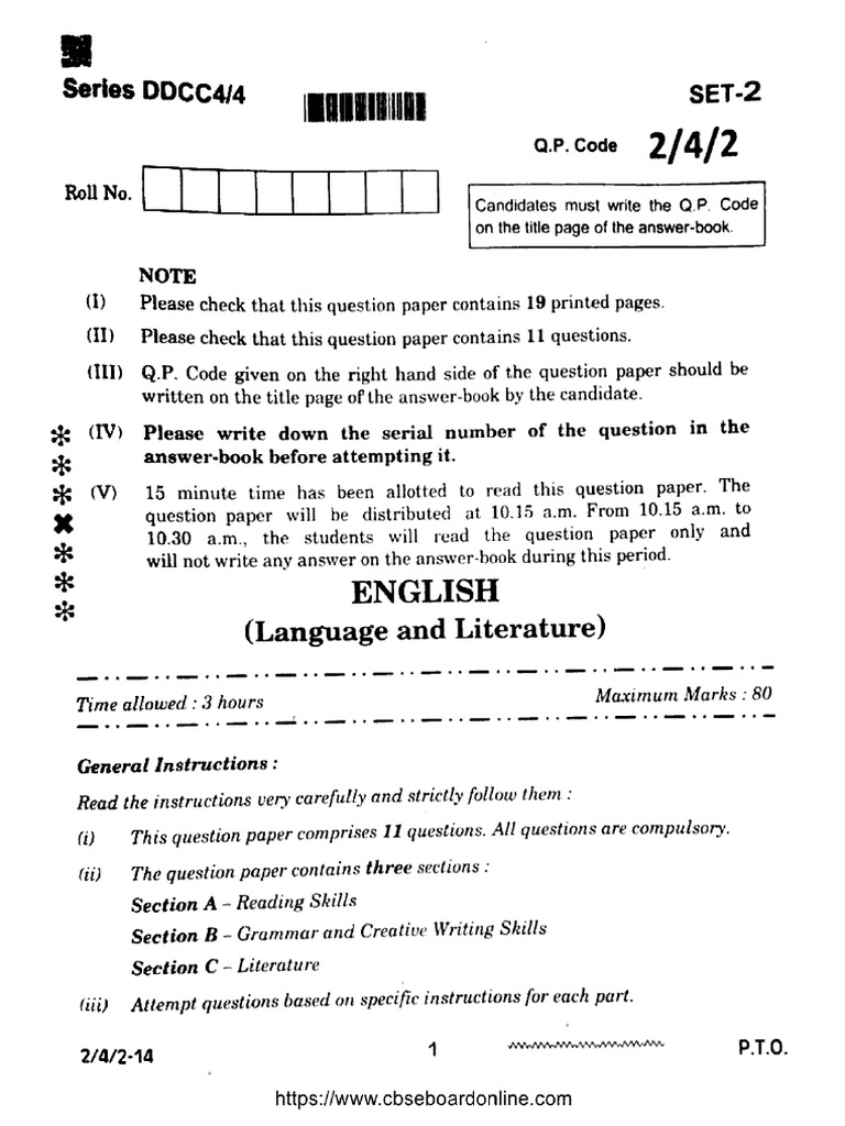 Cbse Class 10 English Language and Literature Ddcc4 4 Set 2 2024 | PDF