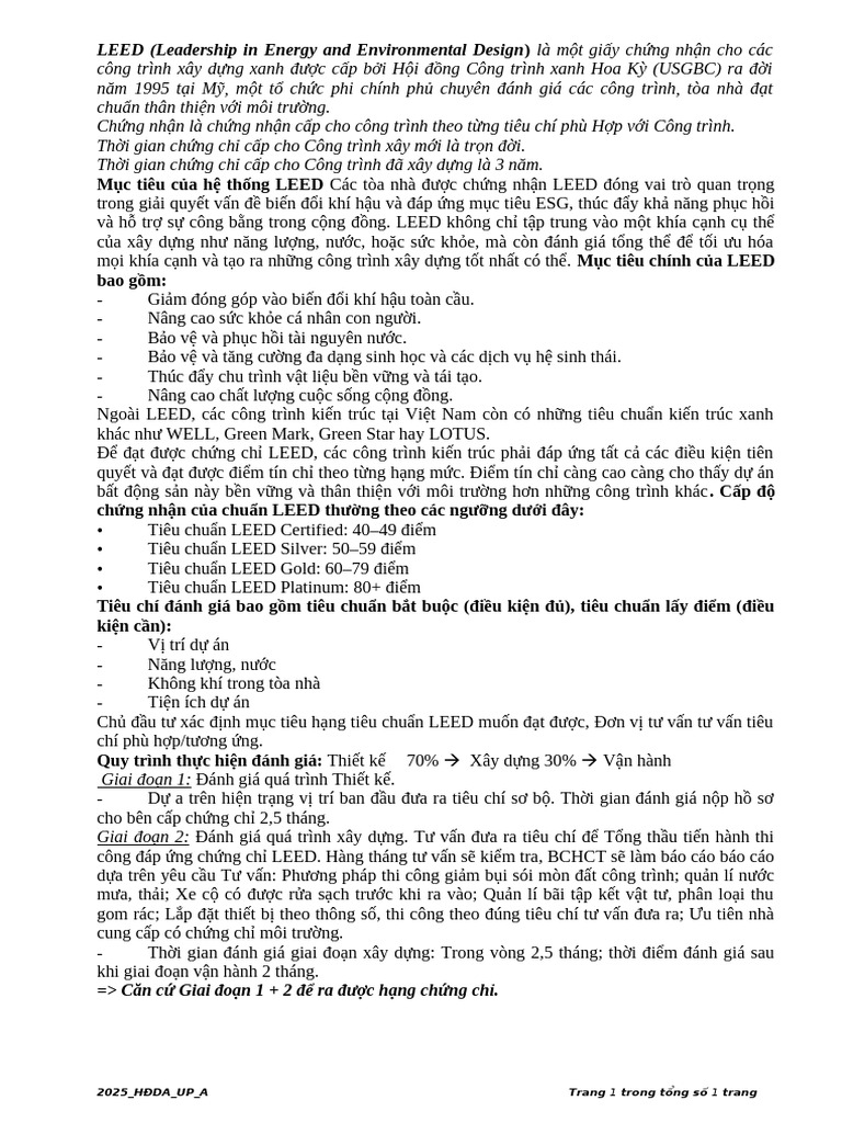 Báo Cáo Chứng Chỉ LEED | PDF