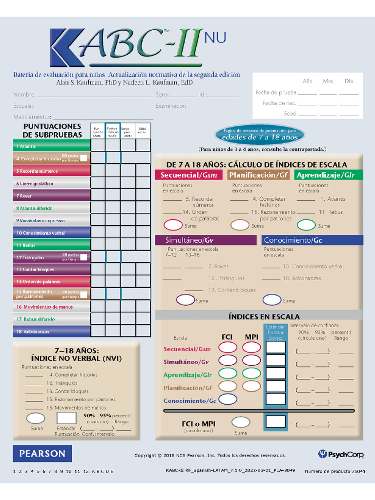 K-ABC II PROTOCOLO 3 A 18 Años | PDF