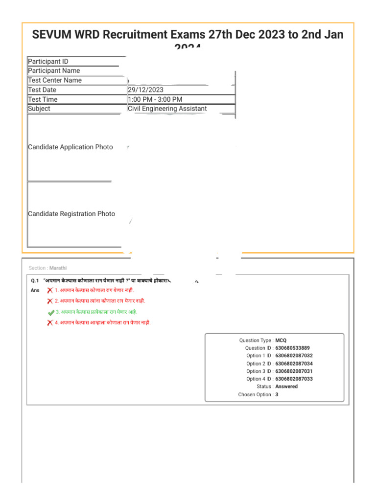 Maharashtra WRD CEA Paper 29 Dec 2023 Afternoon With Key | PDF