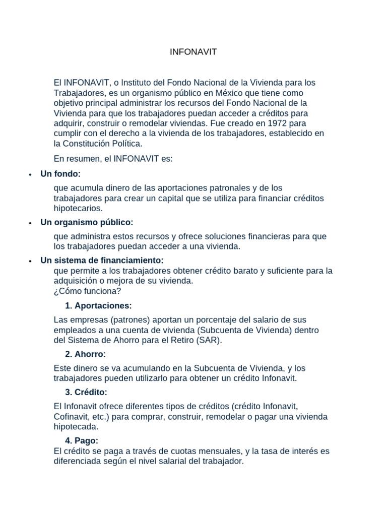 Funciones y Créditos del INFONAVIT | PDF