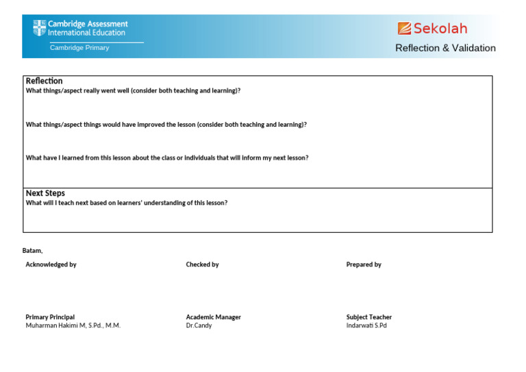 Reflection & Validation - Primary K3 To G5 | PDF