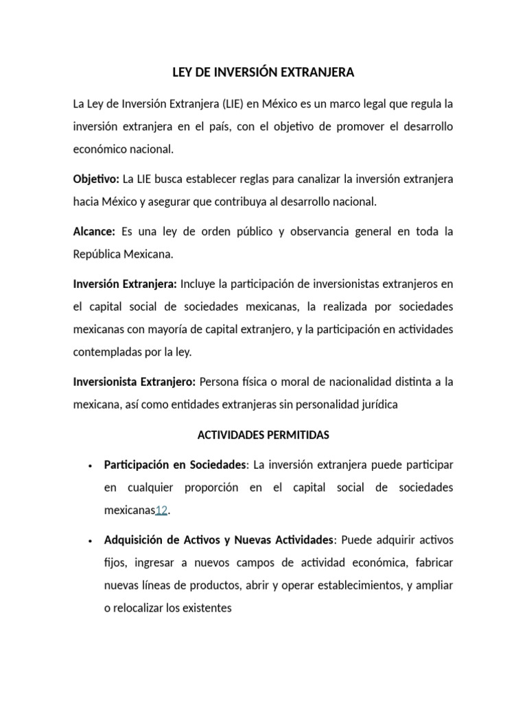 Ley de Inversión Extranjera | PDF