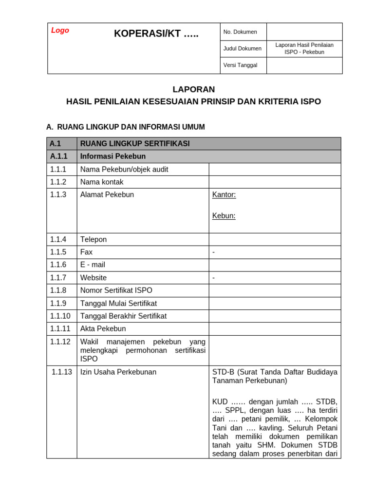 Checklist Laporan & Form NC Audit ISPO Pekebun | PDF