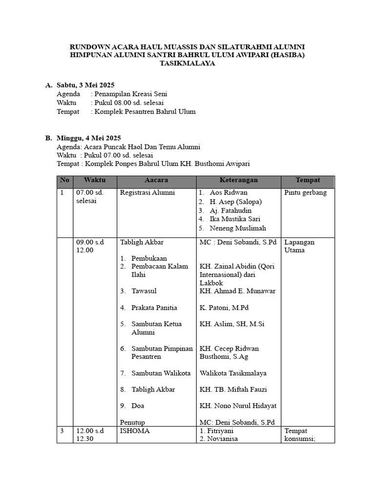 Rundown Acara Haul HASIBA 2025 | PDF