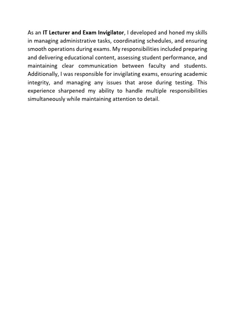 As an IT Lecturer and Exam Invigilator | PDF