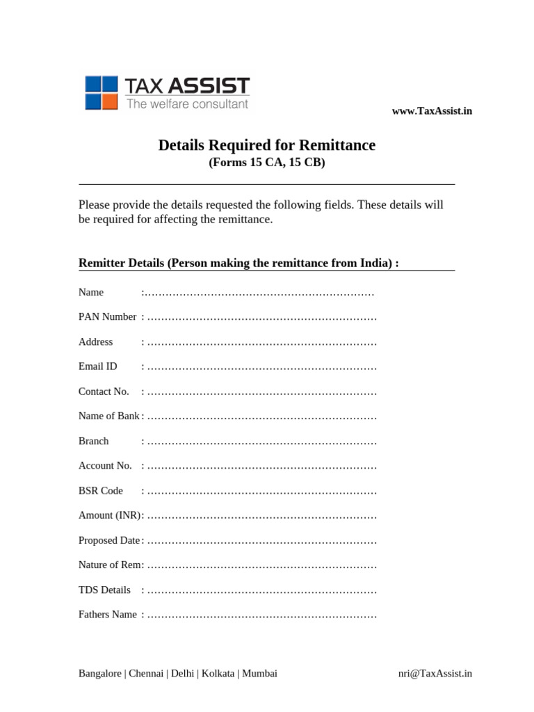 Remittance 15 CA CB Details Form Tax Assist | PDF