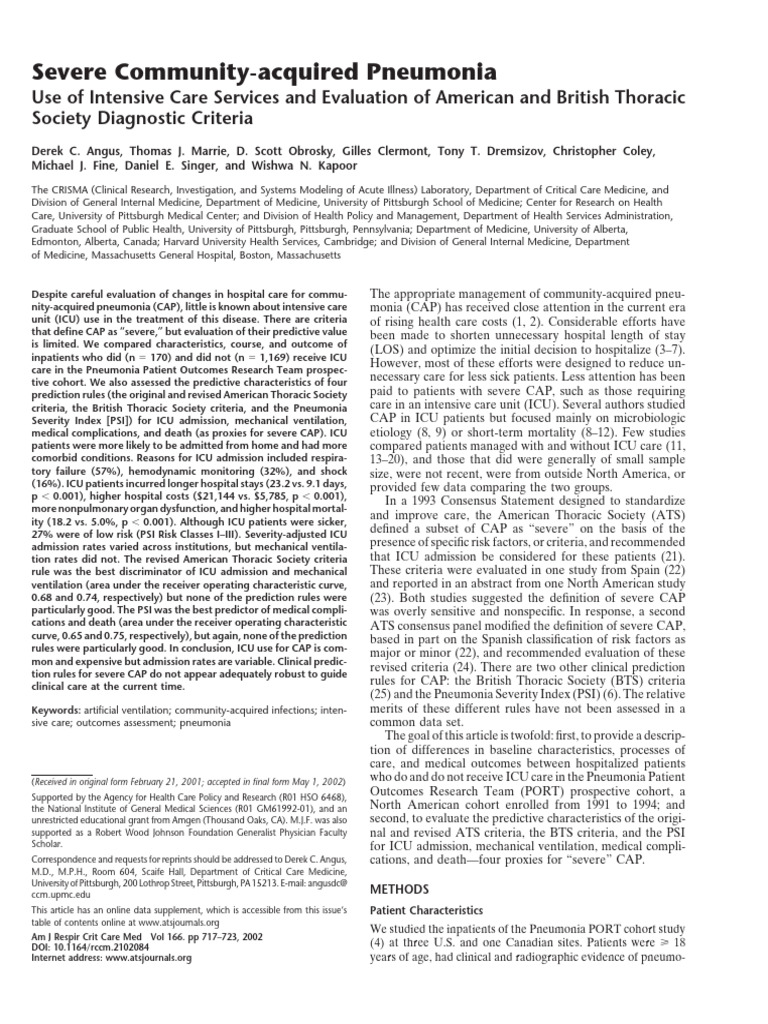 Angus DC, Marrie TJ, Obrosky DS, Et Al. Am J Respir Crit Care Med. 2002 ...
