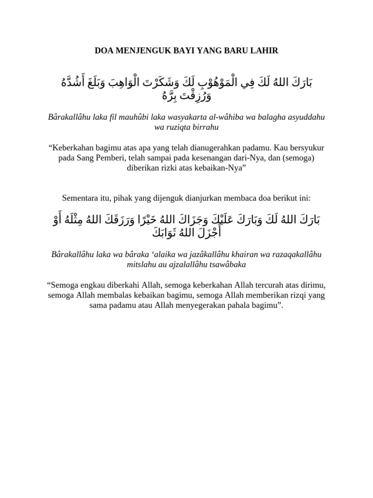 Doa Menjenguk Bayi Yang Baru Lahir | PDF