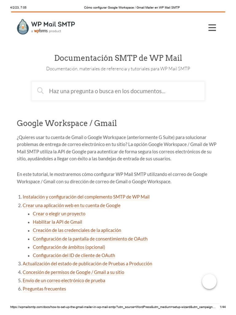 Cómo Configurar Google Workspace - Gmail Mailer en WP Mail SMTP | PDF | Gmail | Botón (Computación)