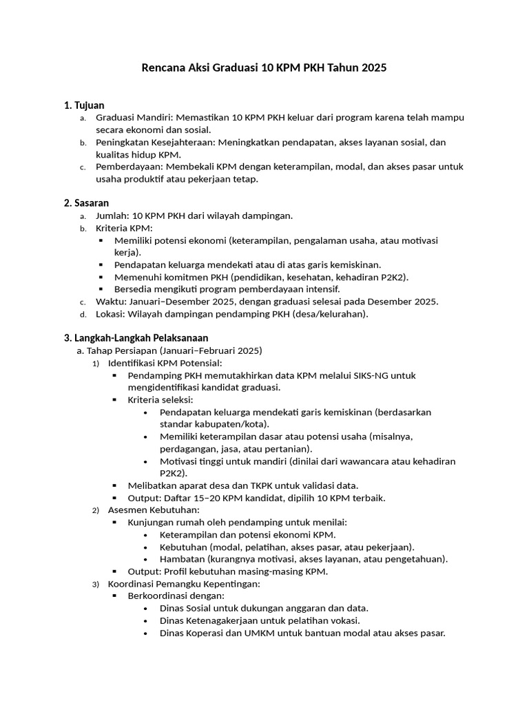 8.5. Contoh. RKTL Graduasi KPM (Pelatihan SDM PKH 2025) | PDF