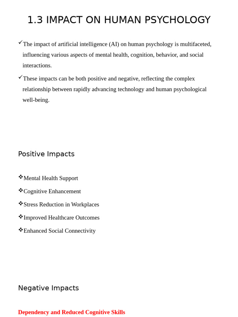 1.3 Impact On Human Psychology | PDF | Artificial Intelligence | Intelligence (AI) & Semantics