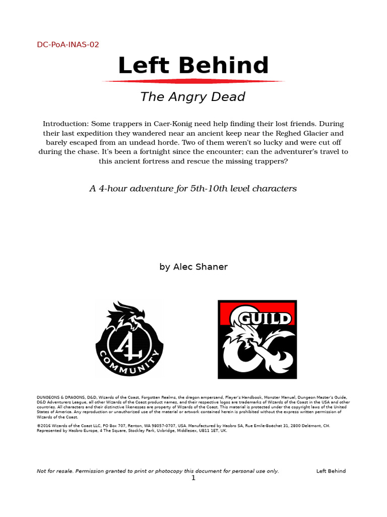 DC-PoA-INAS-02 - Left Behind | PDF | Wizards Of The Coast | Dungeons & Dragons