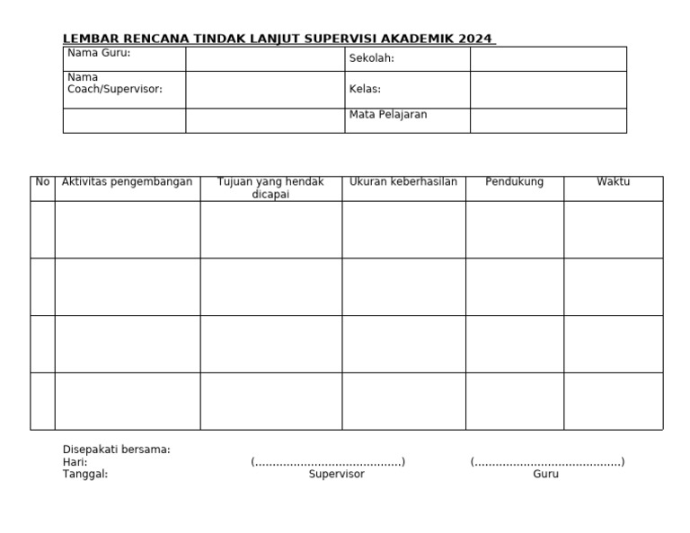 Lembar Rencana Tindak Lanjut Supervisi | PDF
