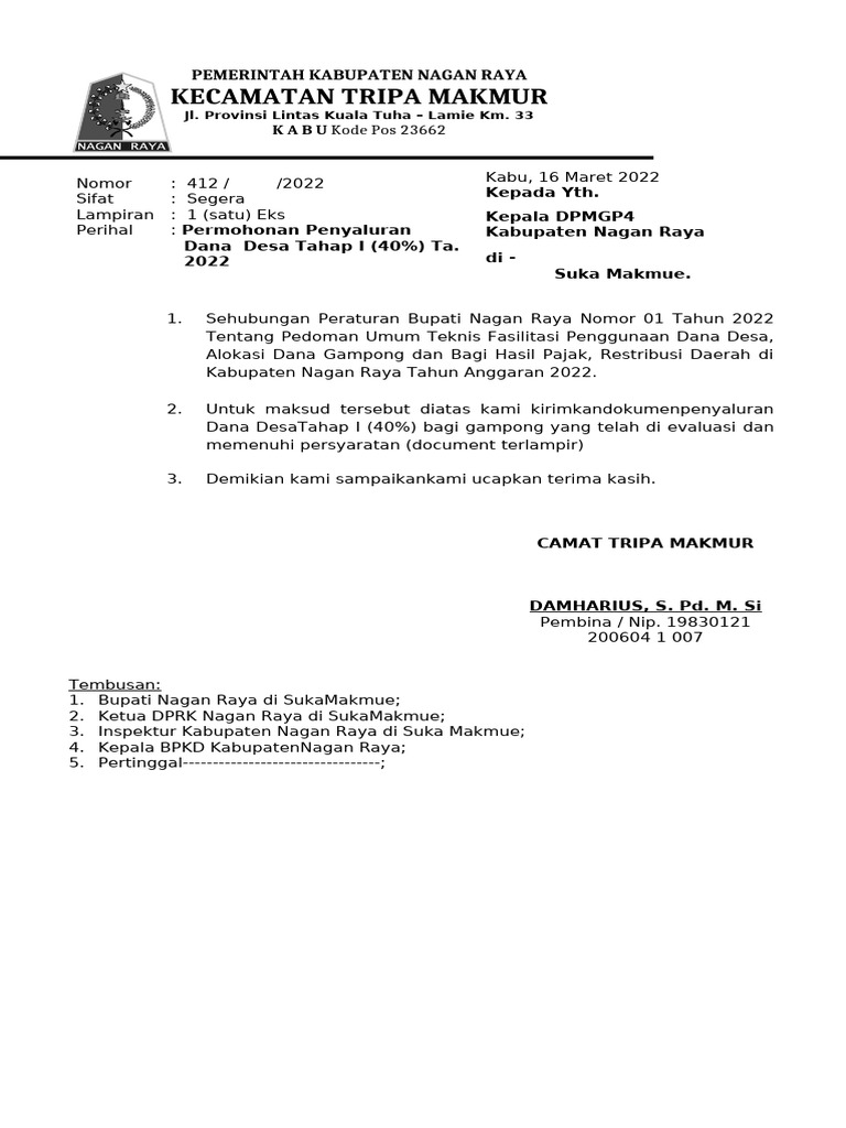 Surat PENGANTAR Camat Surat Permohonan Atau Rekom ADG 2023 | PDF