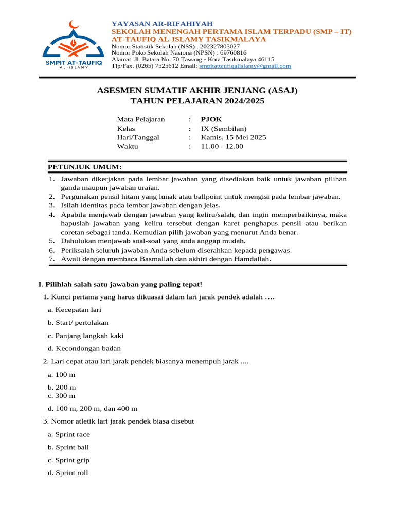 Soal Asaj Pjok Kelas 9 | PDF