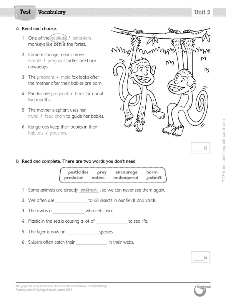 Đề global stage 5 (unit 2) | PDF | Predation | Trees