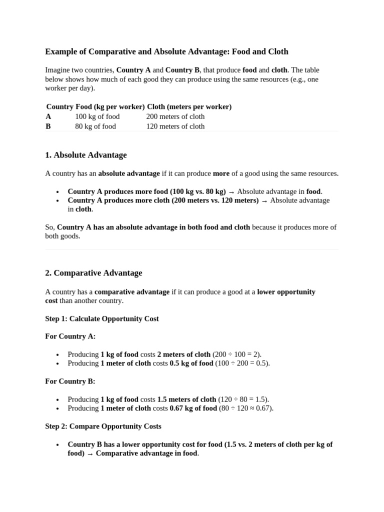 Example of Comparative and Absolute Advantage | PDF