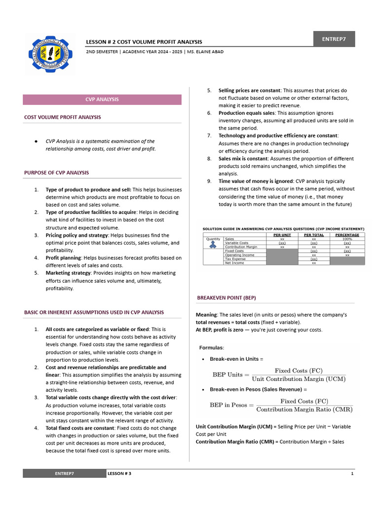 CVP Analysis for Profit Planning | PDF | Profit (Economics) | Business ...