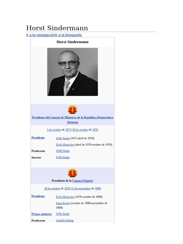 Horst Sindermann: Político de la RDA | PDF | Política de alemania ...