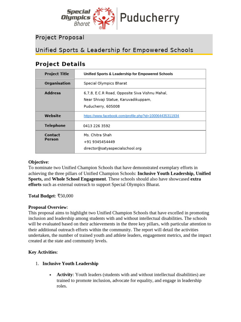 Proposal For Nomination of Unified Champion Schools | PDF | Community ...