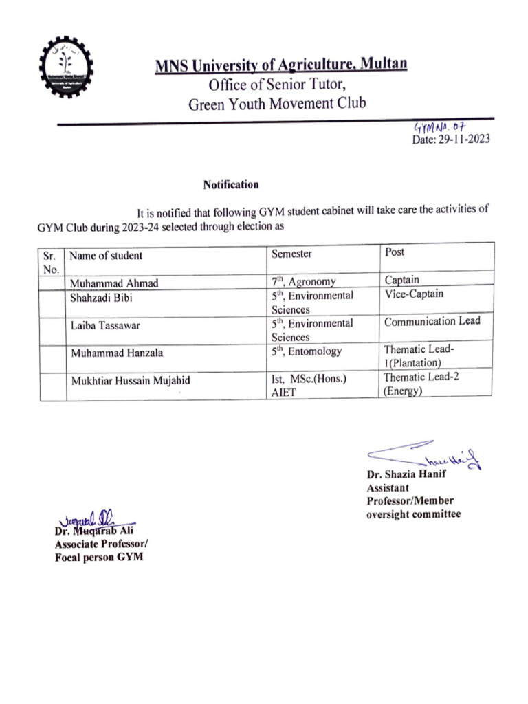 Gym Notification (Cabinet) | PDF