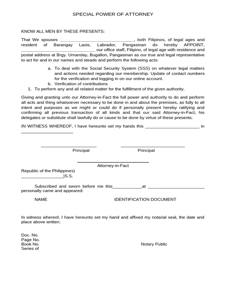Special Power of Attorney - SSS | PDF
