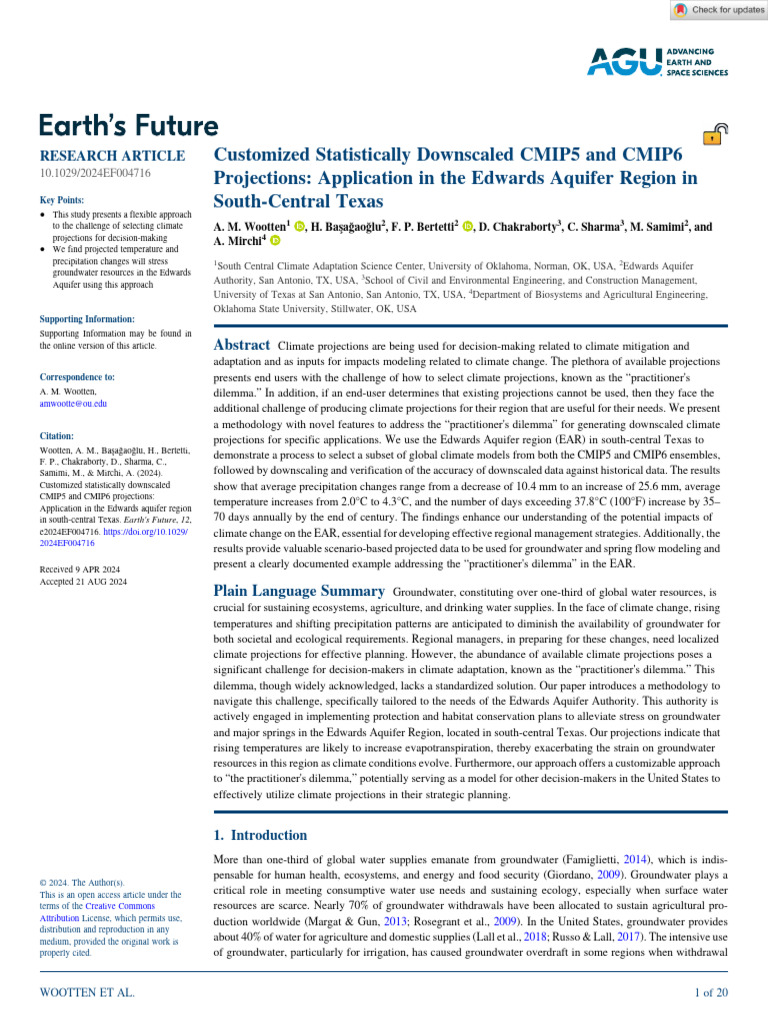 Earth s Future - 2024 - Wootten - Customized Statistically Downscaled ...