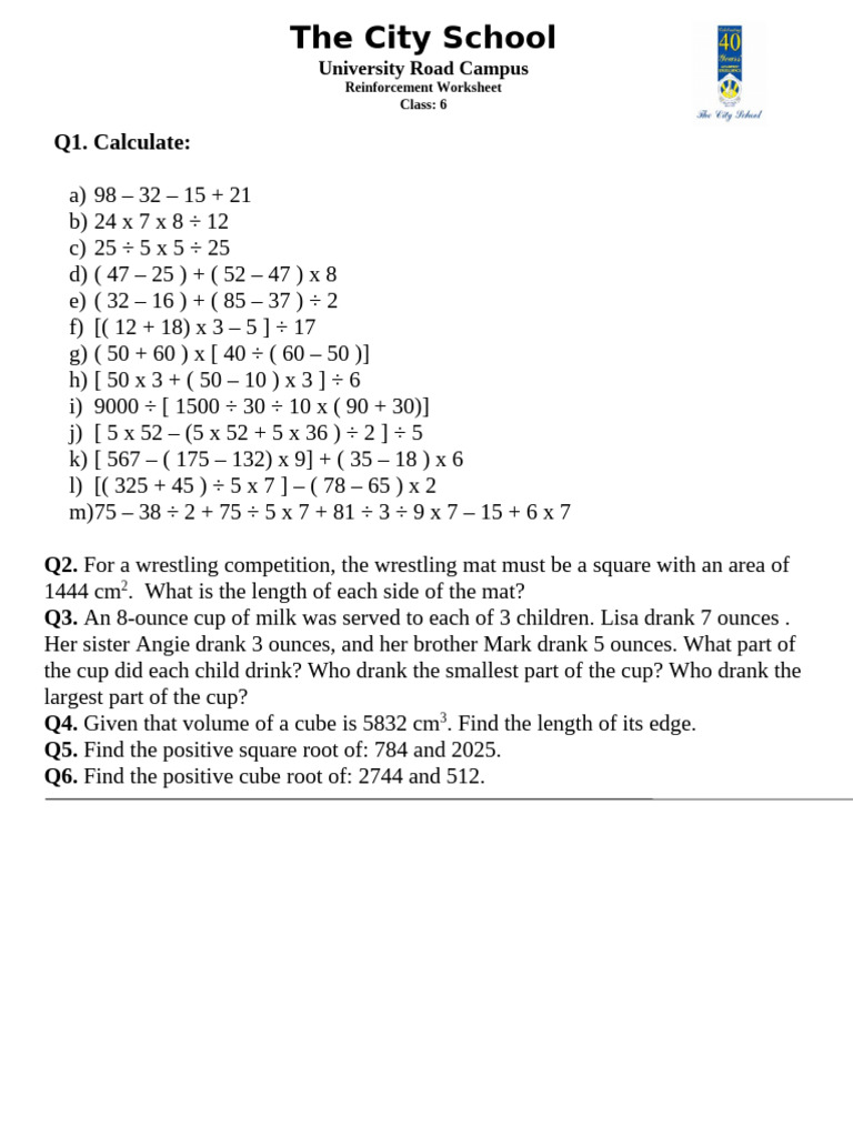 Q1. Calculate:: University Road Campus | PDF