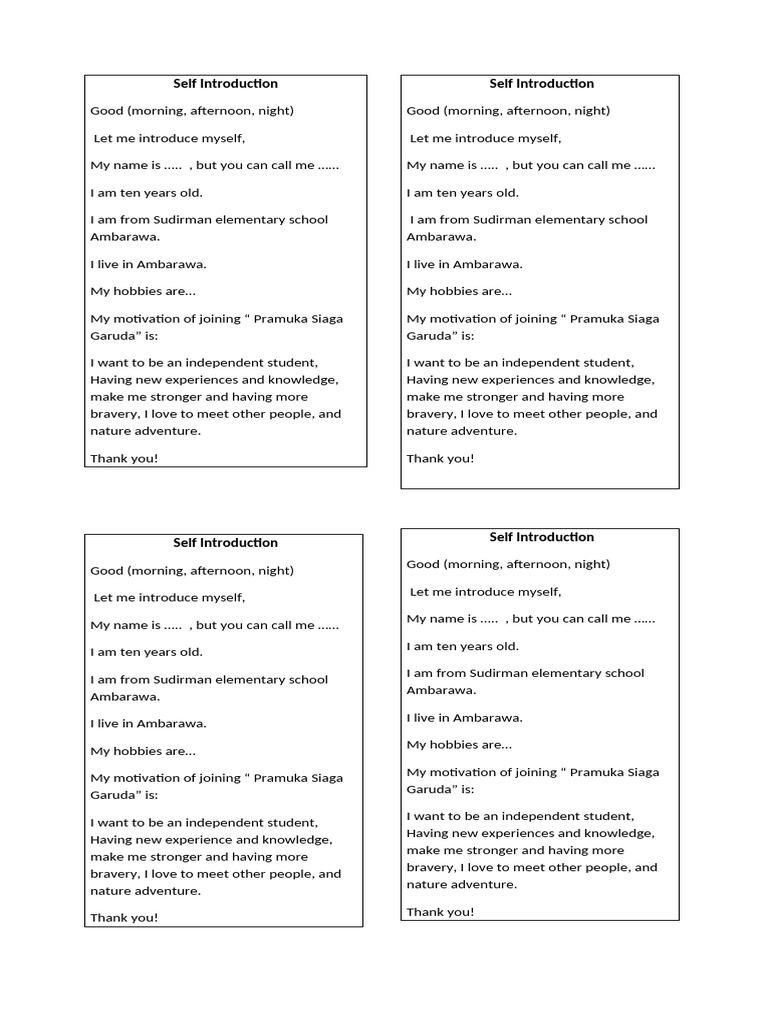 Ten-Year-Old's Self Introduction | PDF