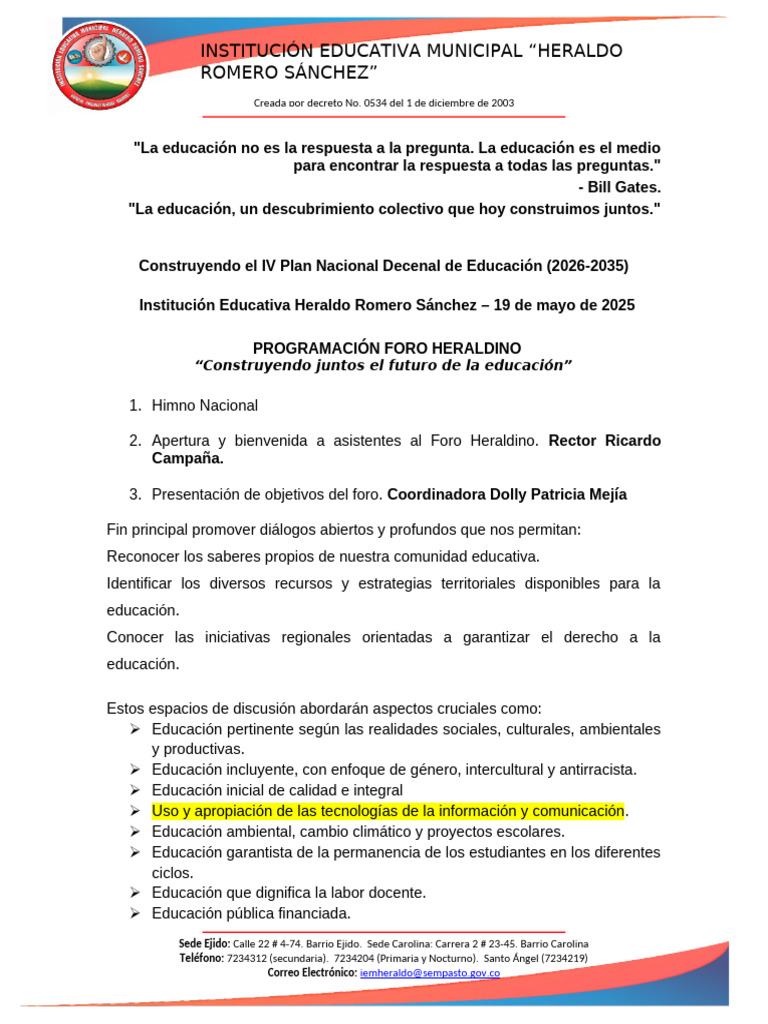 Programa Foro Heraldino | PDF | Aprendizaje