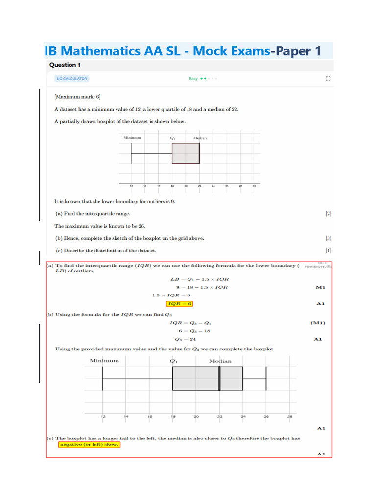 IB Mathematics AA SL Mock Exam+Solution | PDF