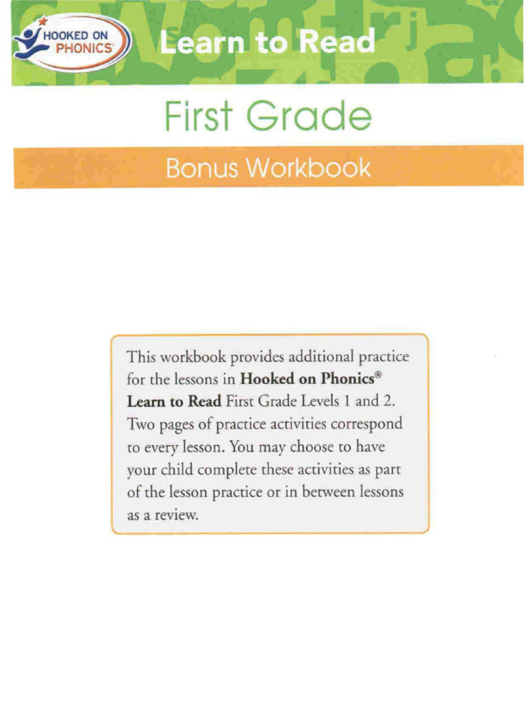 Hooked On Phonics Learn To Read First Grade Bonus Workbook | PDF ...