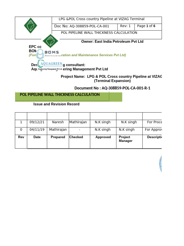 Pipeline Wall THK Cal As Per ASME B 31.4 | PDF | Pipe (Fluid Conveyance) | Stress (Mechanics)