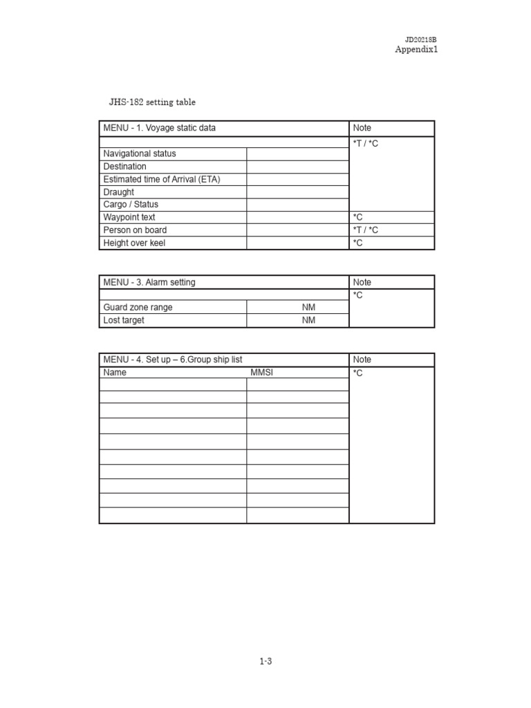 JHS-182 Settings Table For Software Update | PDF | Ships | Shipping