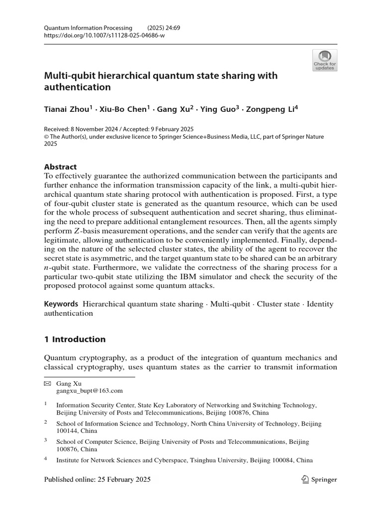 multi qubit quantum secret sharing | PDF | Quantum Entanglement | Quantum Mechanics