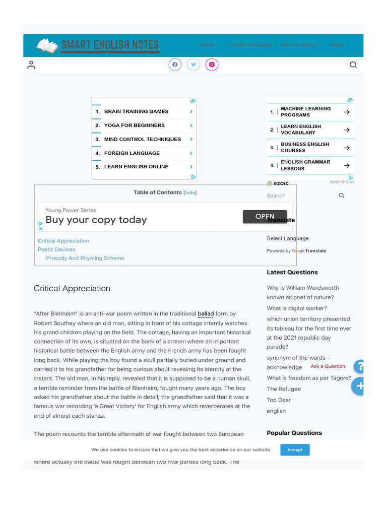 Critical Appreciation and Theme of After Blenheim » Smart English Notes ...