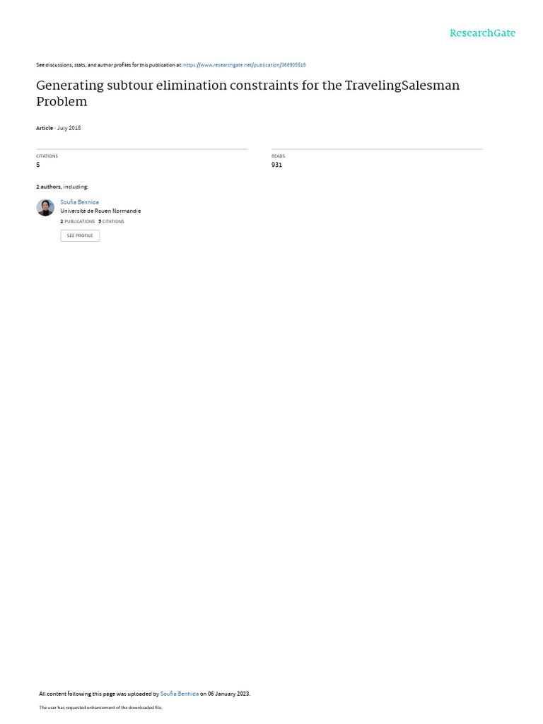 Generating Subtour Elimination Constrain | PDF | Linear Programming | Applied Mathematics