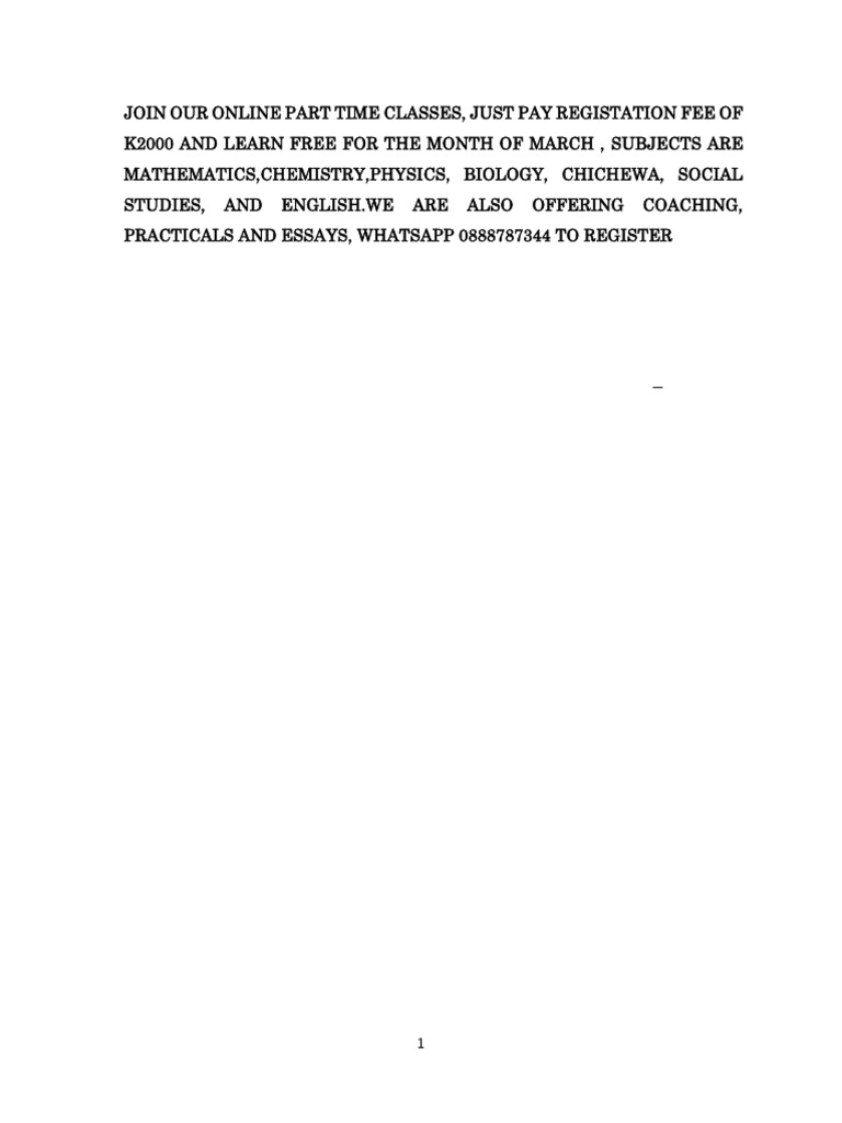 2020 Msce Mathematics Mock Learn Via Whatsapp Part Time Classes | PDF ...